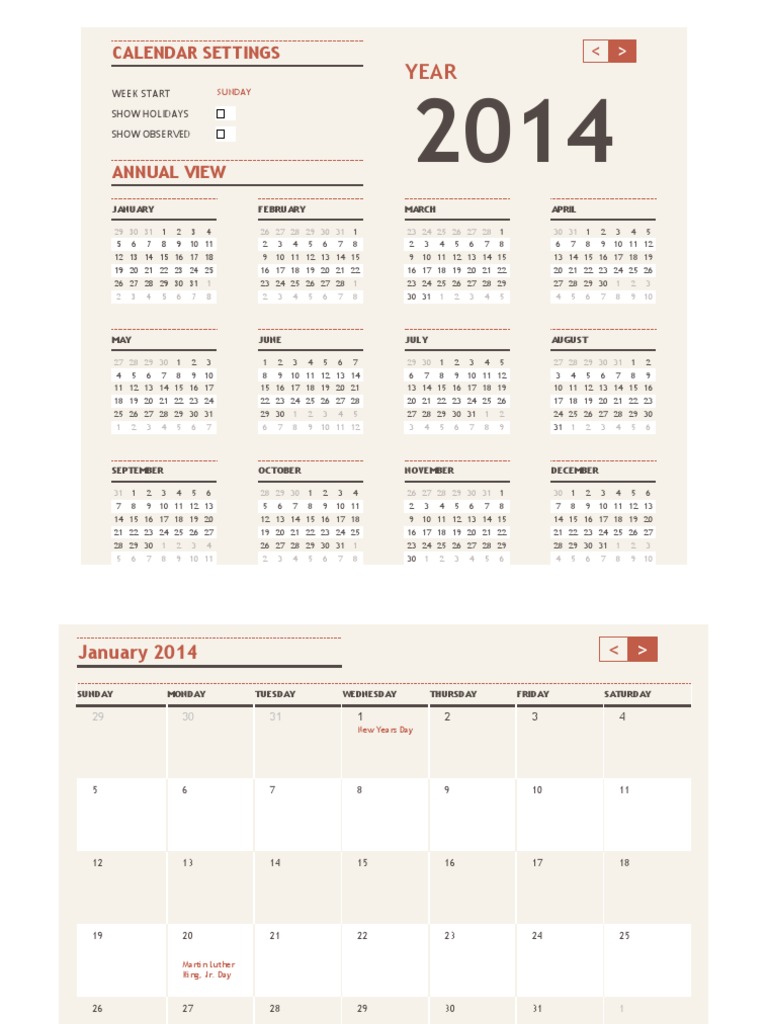 2014 Calendar Settings and Holidays | PDF | The United States | Traditions