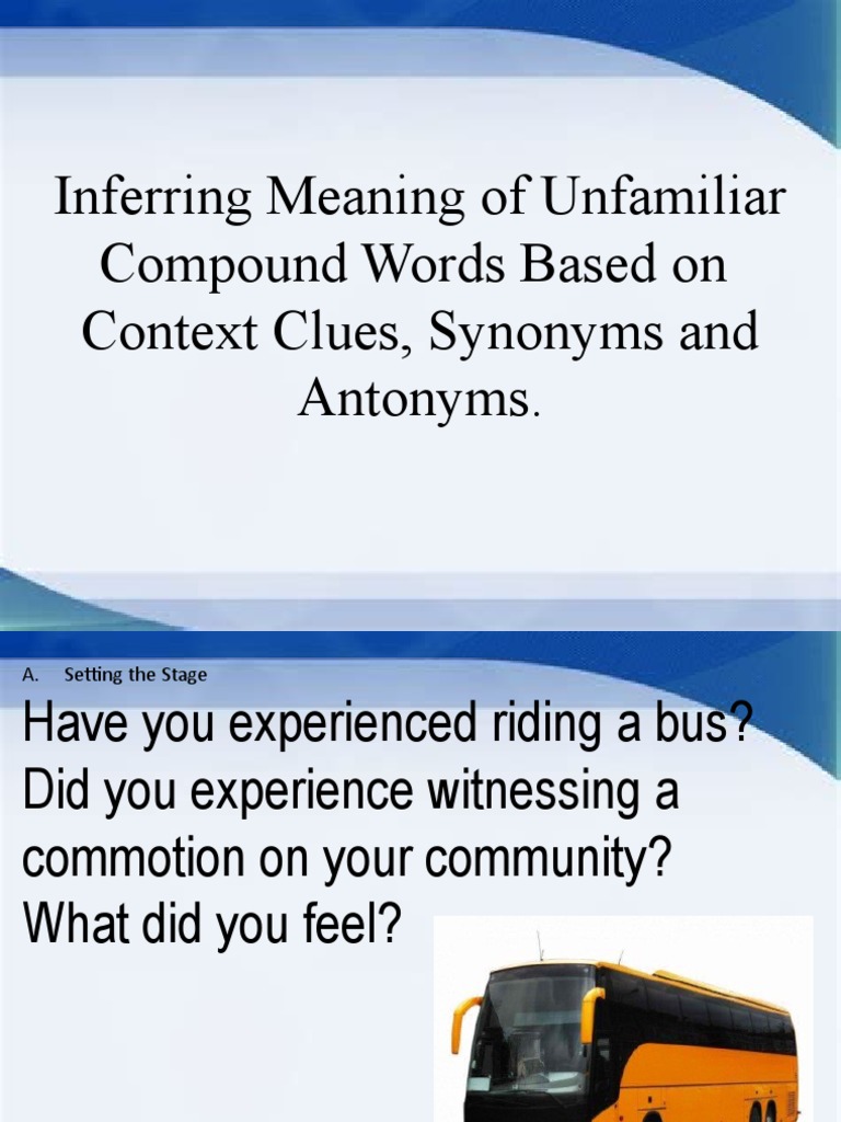 ENGLISH 5, Inferring Meaning of Unfamiliar Compound Words Based On ...