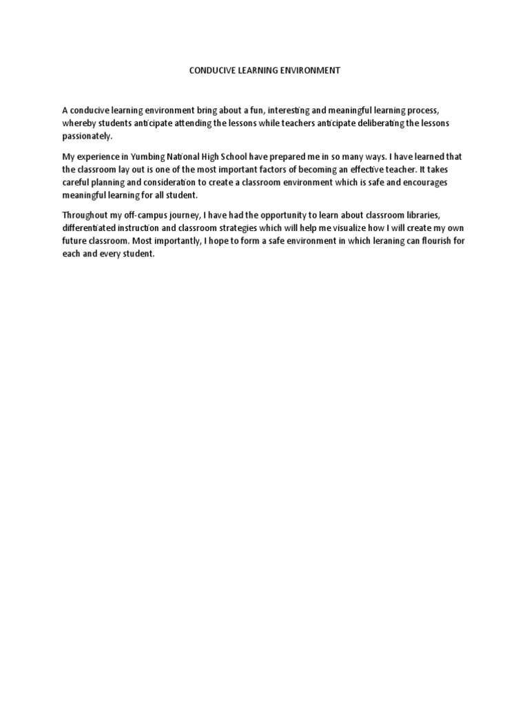 Conducive Learning Environment | PDF | Wellness
