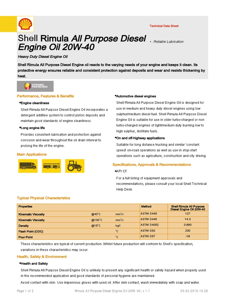 Rimula All Purpose Disel Engine Oil 20W 40 | PDF | Motor Oil | Diesel ...