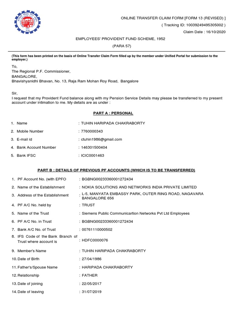 PF Transfer Request - 2 | PDF | Financial Services | Service Industries