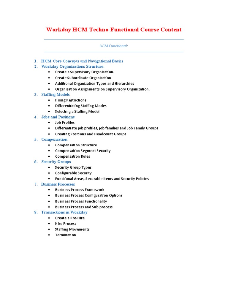 Workday HCM Techno-Functional Course Content | PDF | Business Process ...