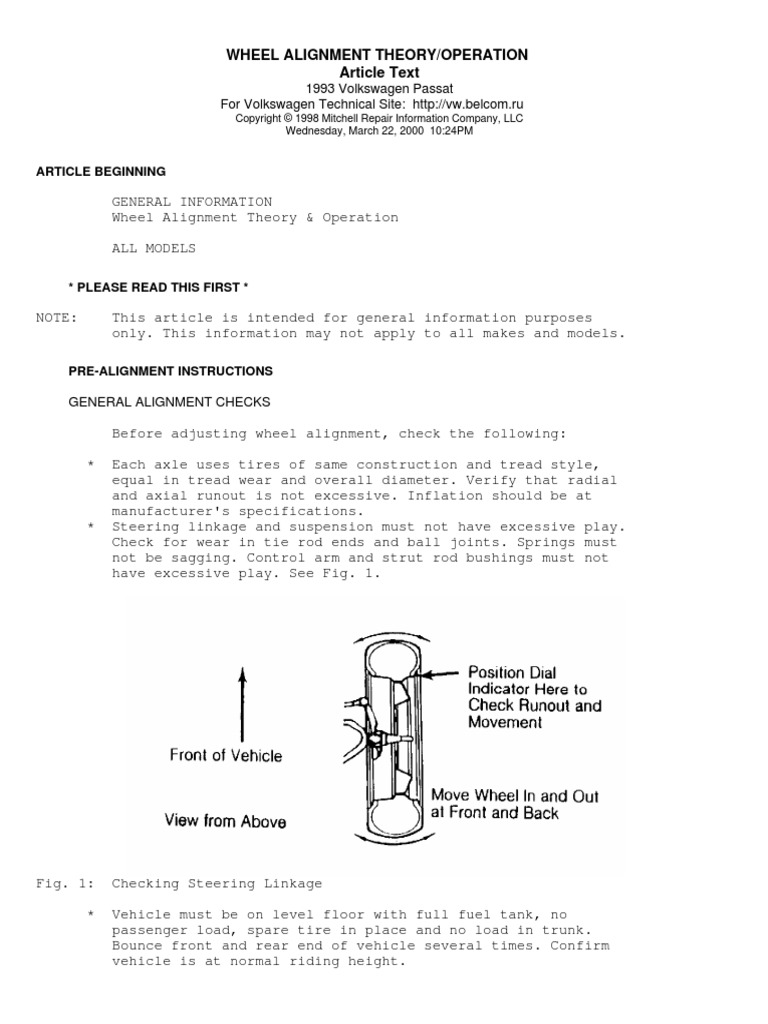 Wheel Alignment Theory/Operation Article Text | PDF | Steering ...