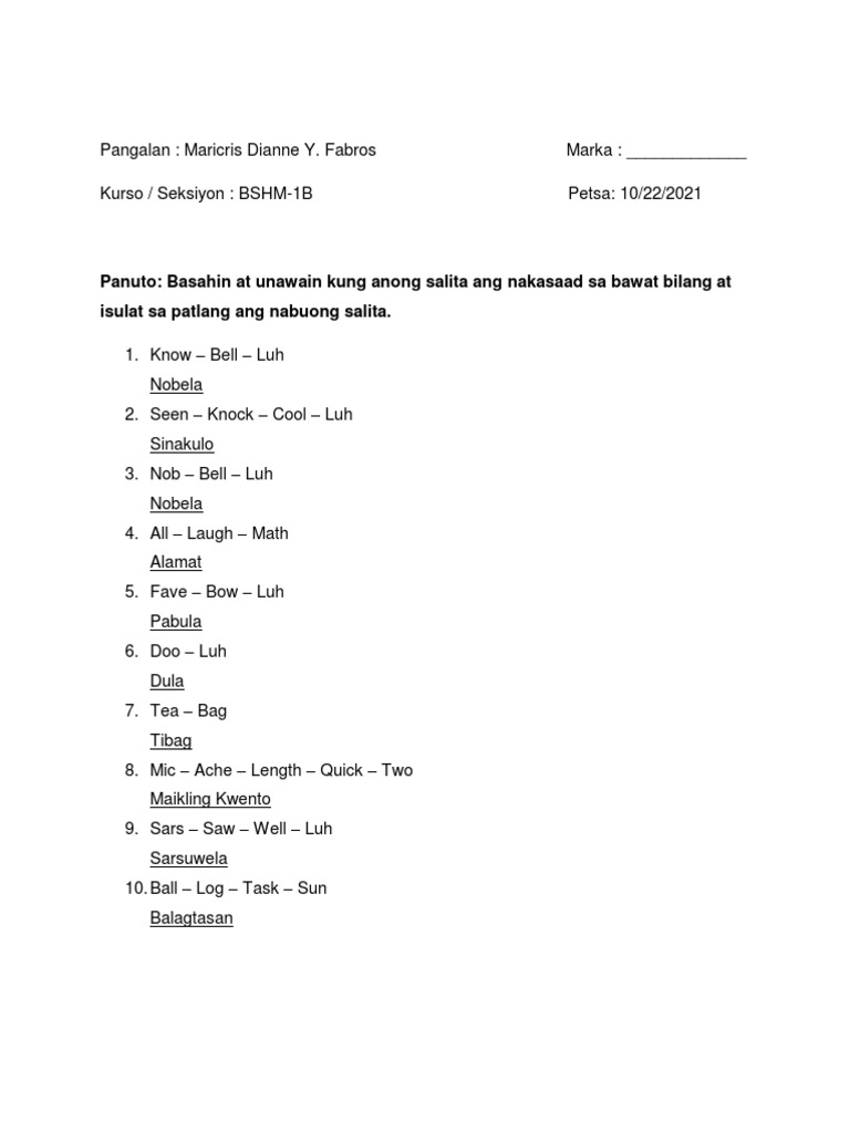 Fabros, Maricris BSHM 1B - Modyul 1 - PAL 101 | PDF