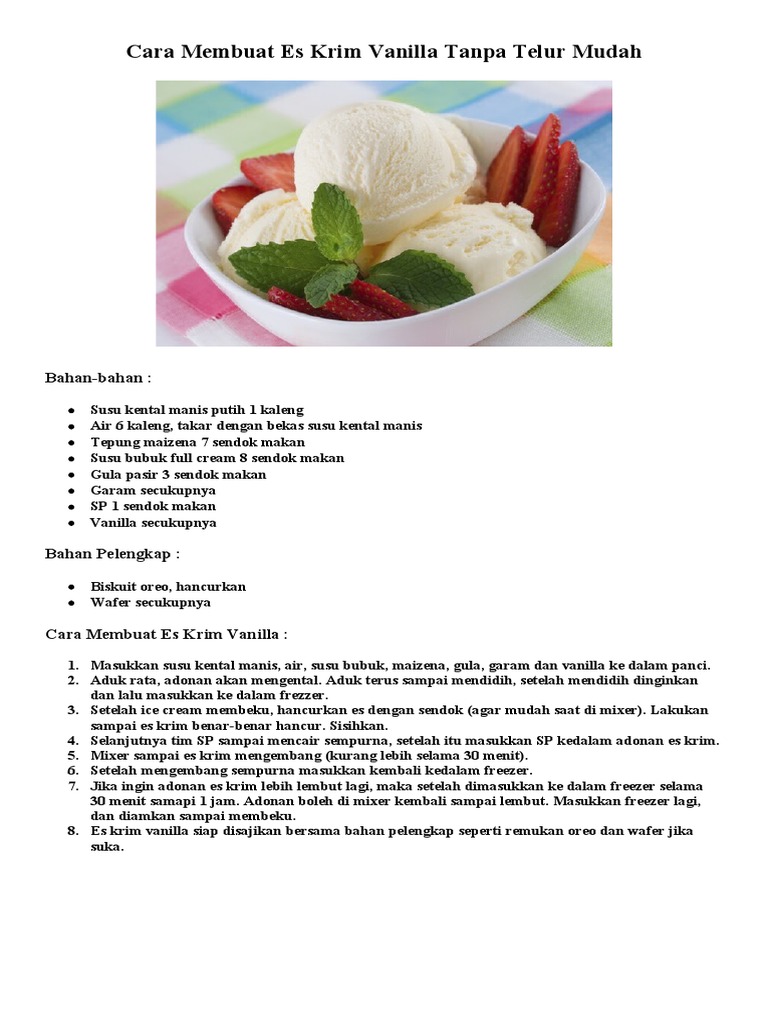 Cara Membuat Es Krim Vanilla Tanpa Telur Mudah | PDF