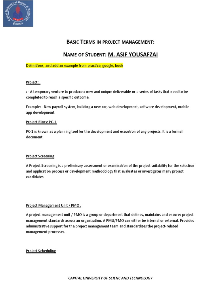 Key Project Management Terms Explained | PDF | Project Management ...