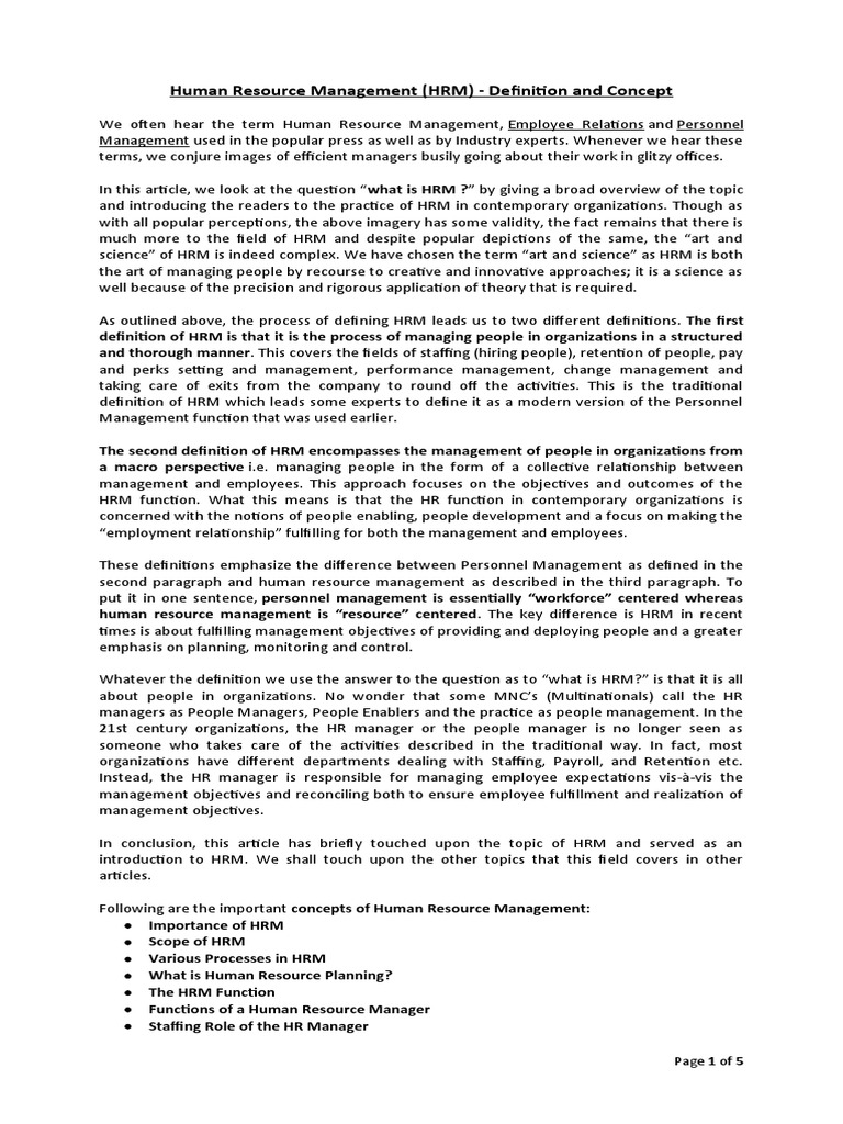Overview Of Human Resource Management Pdf Human Resource Management