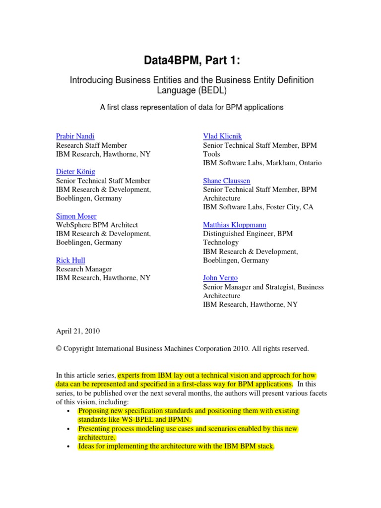 Data4BPM, Part 1:: Introducing Business Entities and The Business ...