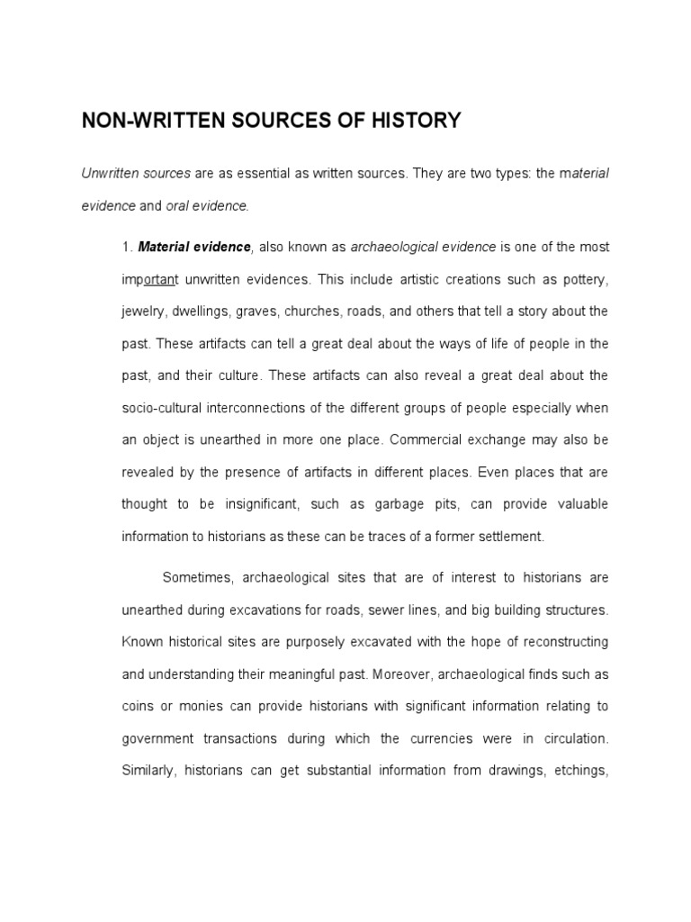 Non Written Sources Of History