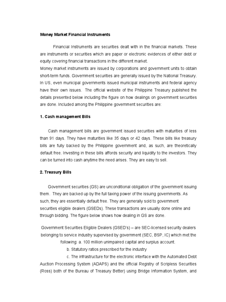 Money Market Financial Instruments | PDF | Securities (Finance) | Money ...