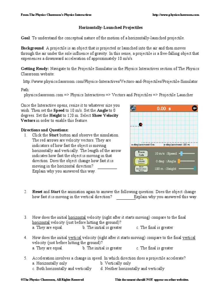 From The Physics Classroom's Physics Interactives | Download Free PDF | Projectiles | Velocity
