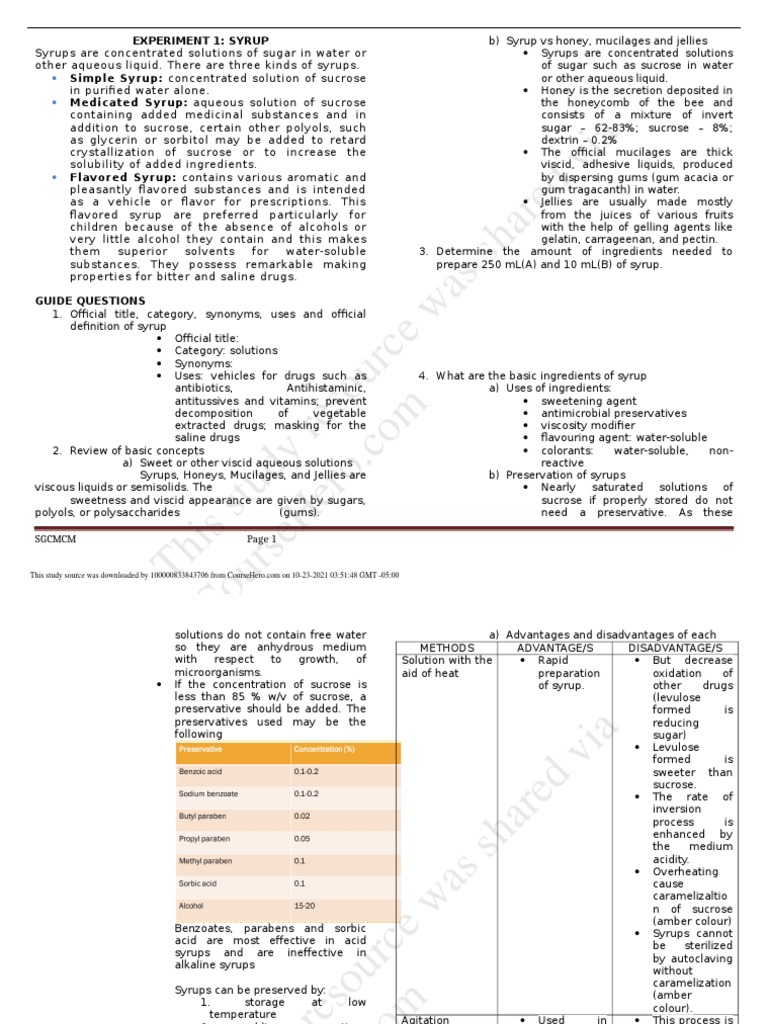 This Study Resource Was Shared Via: Experiment 1: Syrup | PDF | Sucrose ...