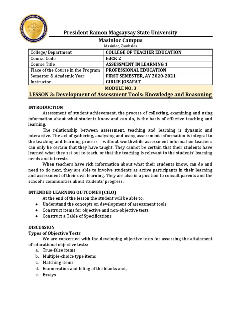 EdCK3 3 Assessment Module 3 | PDF | Test (Assessment) | Validity ...
