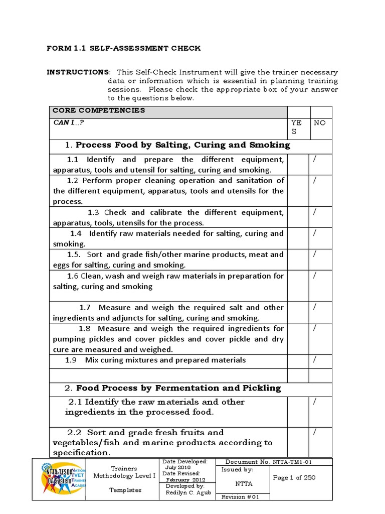 Form 1.1 Self-Assessment Check INSTRUCTIONS: This Self-Check Instrument ...