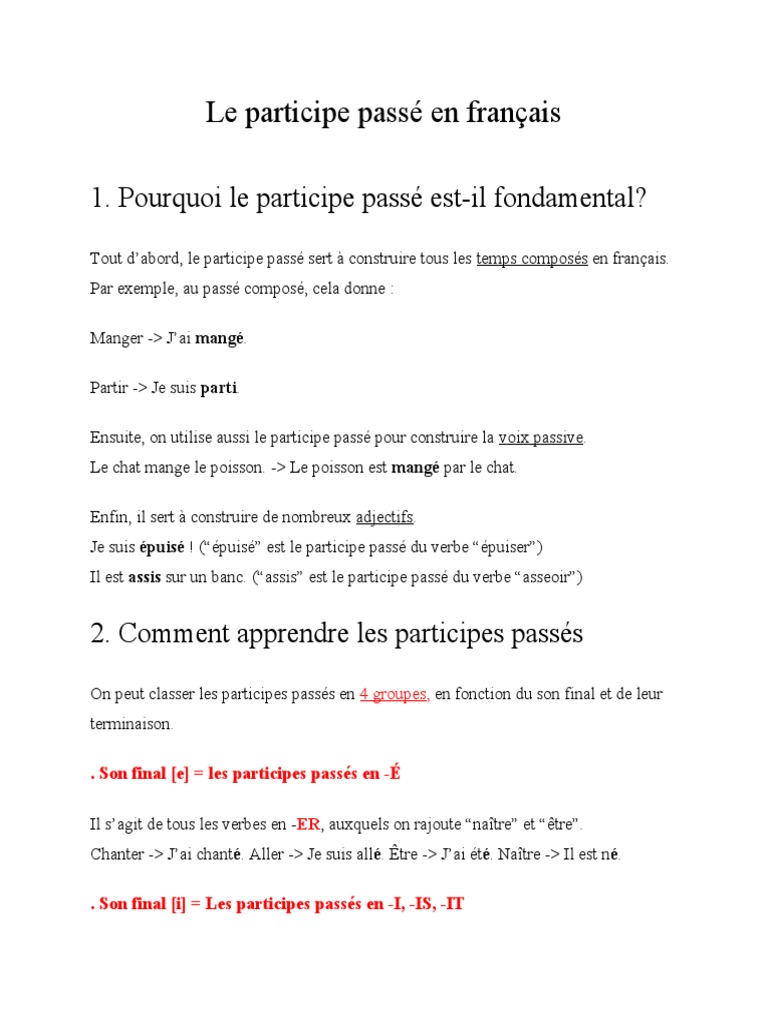 Comprendre le participe passé en français | PDF | Verbe | Linguistique