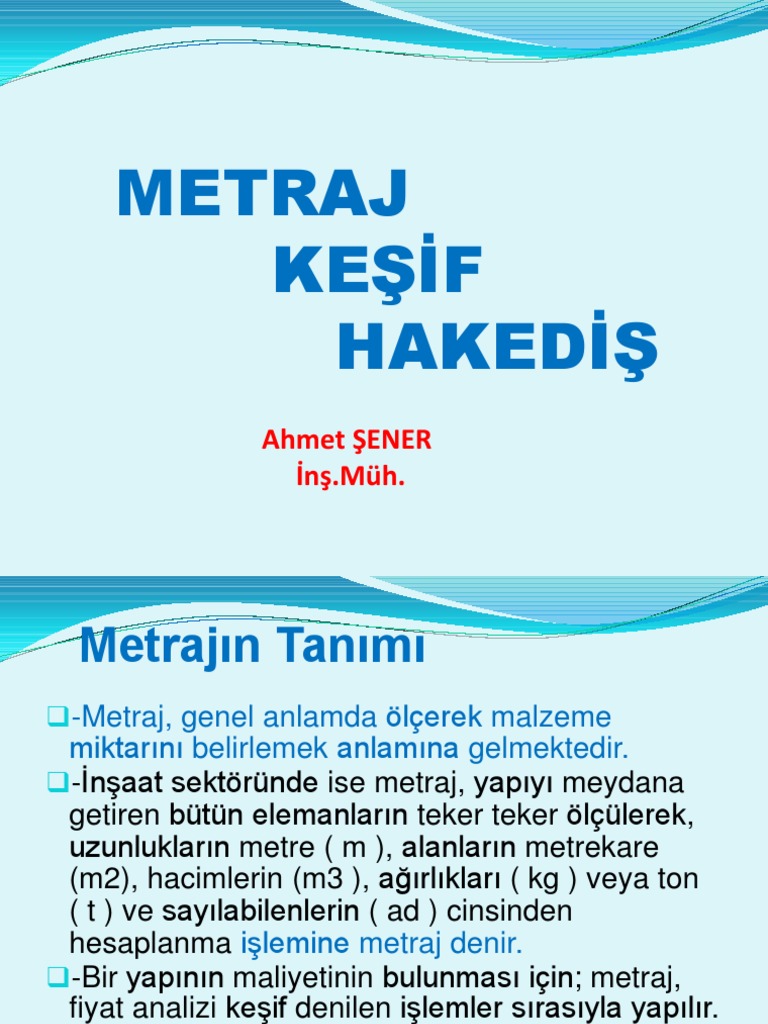 METRAJ KEŞİF HAKEDİŞ. Ahmet ŞENER İnş - Müh. | PDF