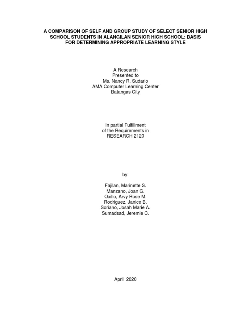 Self vs. Group Study in SHS Students | PDF | Survey Methodology | Learning