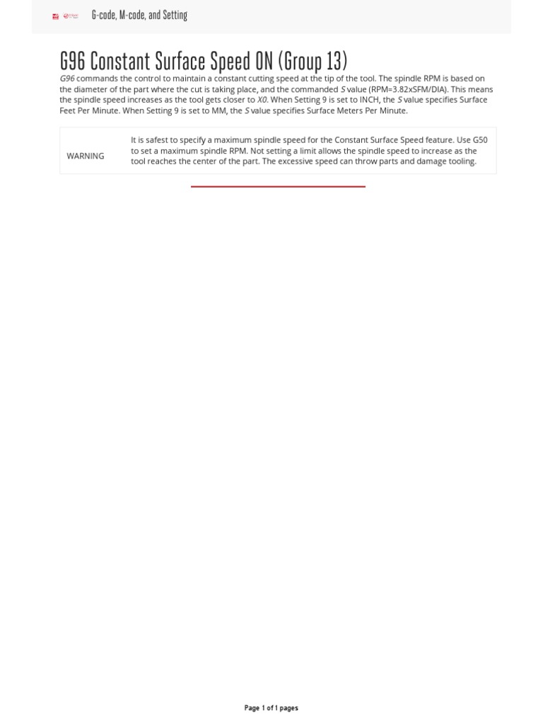 G96 Constant Surface Speed ON (Group 13) : Page 1 of 1 Pages | PDF