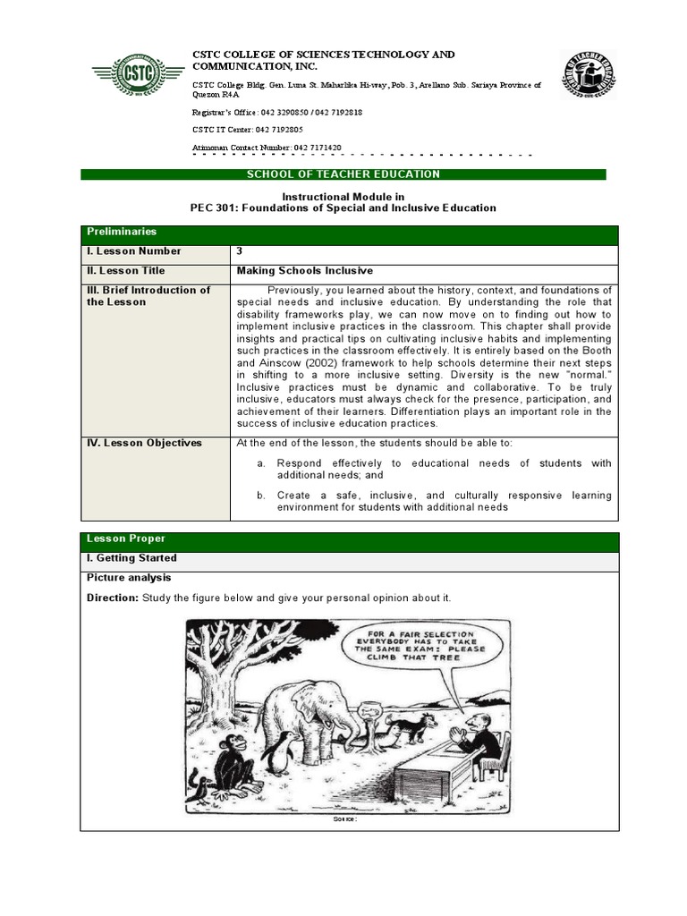 PEC-301 Lesson-3 Making Schools Inclusive | PDF | Differentiated ...