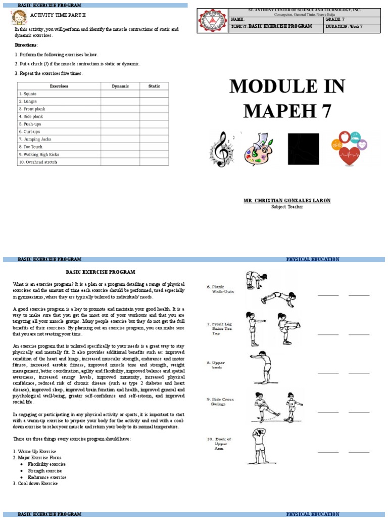 Module in Mapeh 7: Directions | PDF | Flexibility (Anatomy) | Physical ...