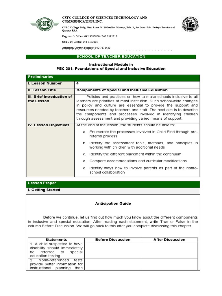 School of Teacher Education: CSTC College of Sciences Technology and ...