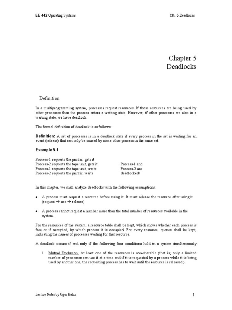 Deadlocks: EE 442 Operating Systems Ch. 5 Deadlocks | PDF | Array Data Structure | Computing