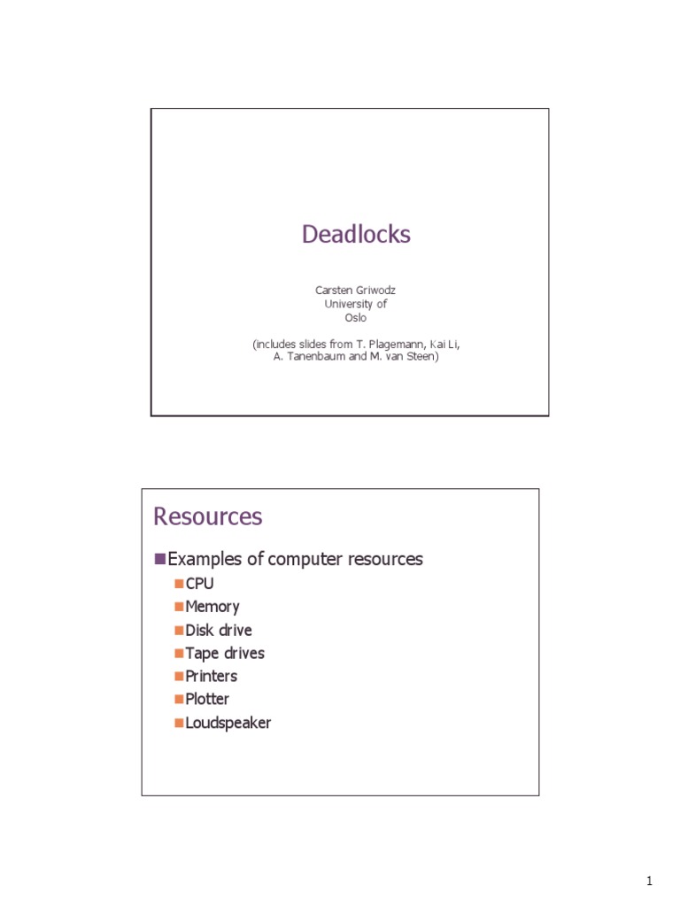 Deadlocks: Examples of Computer Resources | PDF | Process (Computing) | Computer Engineering