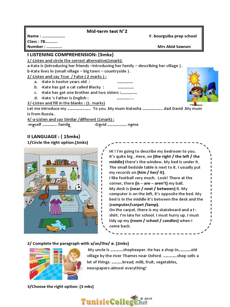 Devoir de Contrôle N°2 - Anglais - 7ème (2012-2013) Mme Sawsen Abid 2 | PDF | Food And Drink | Foods