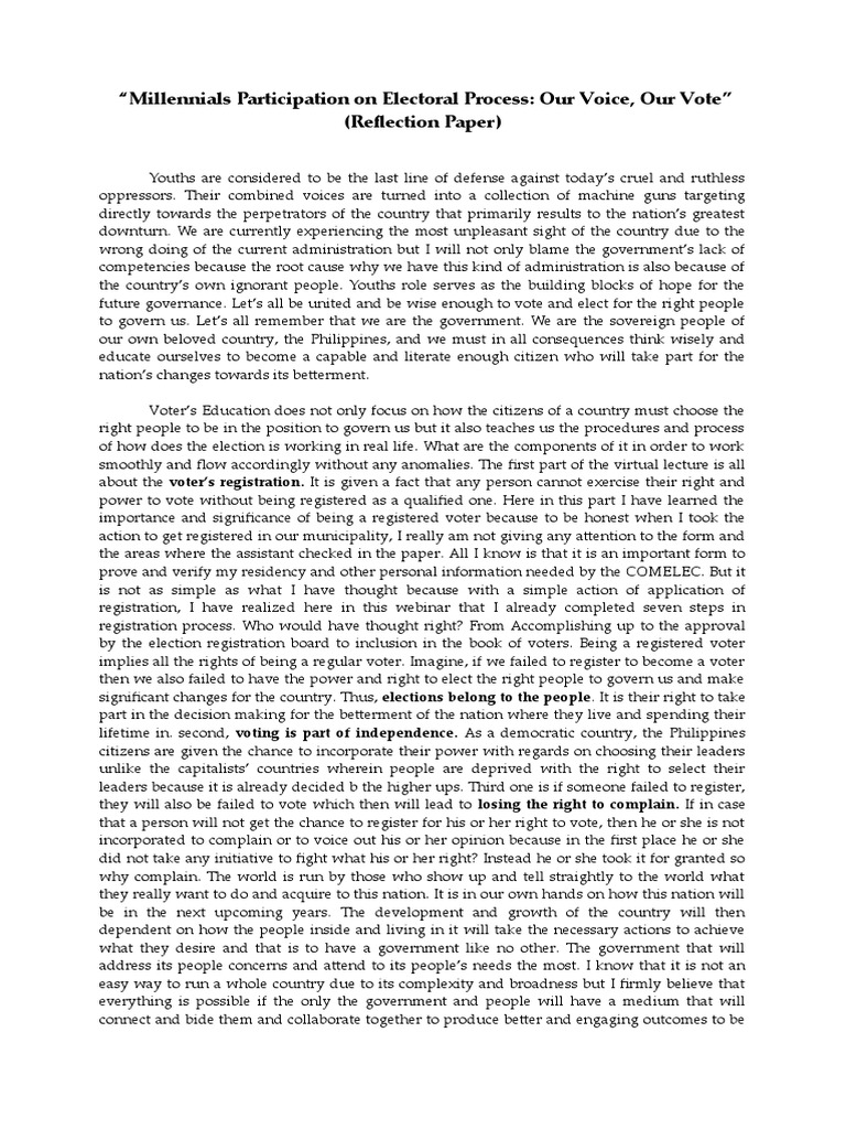 Election Education Reflection Paper | PDF | Voting | Elections