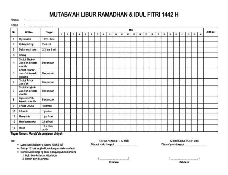 12 April MUTABAAH LIBURAN RAMADHAN 1442 H | PDF