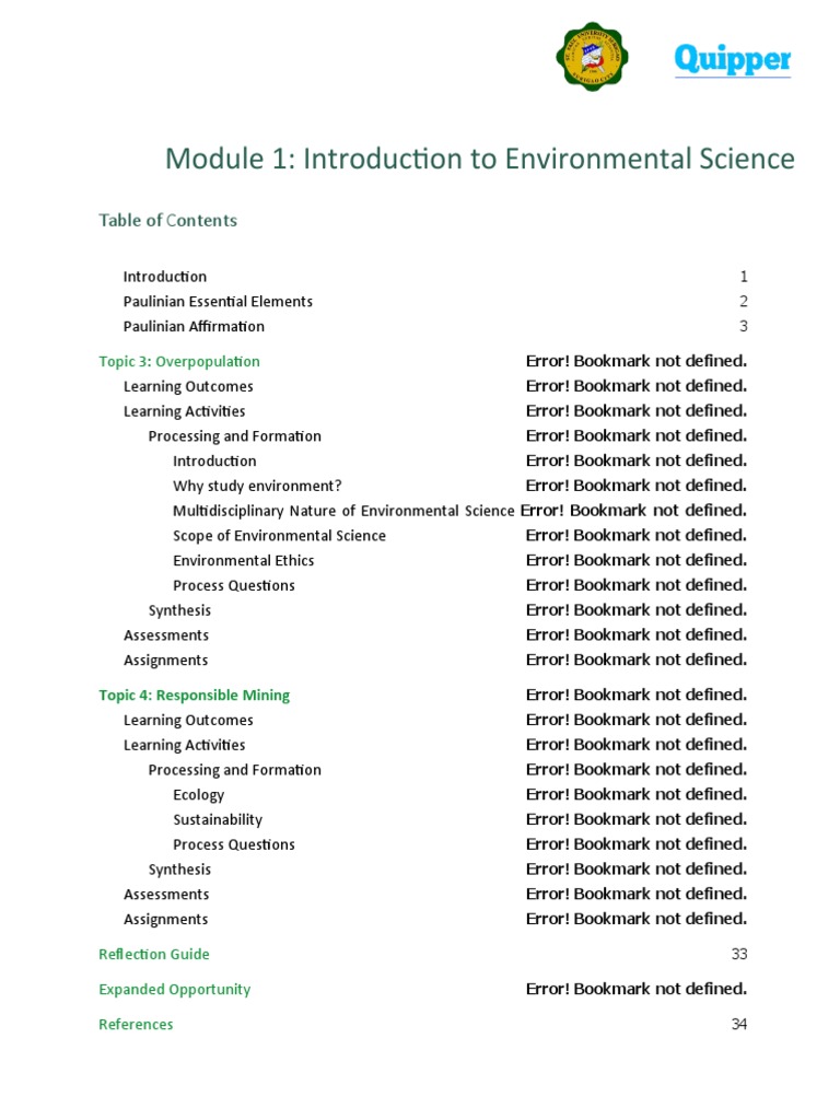 FABIAN BSA 101 EnviSci Module 1 Topics 3 and 4 1 | PDF | Human Impact ...