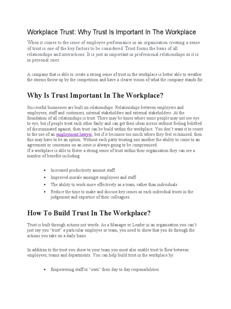 Workplace Trust: Why Trust Is Important in The Workplace | PDF ...