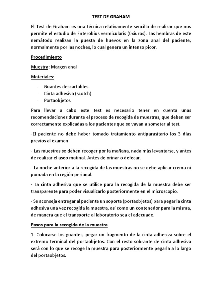Procedimiento del Test de Graham para Oxiuros | PDF | Especialidades ...