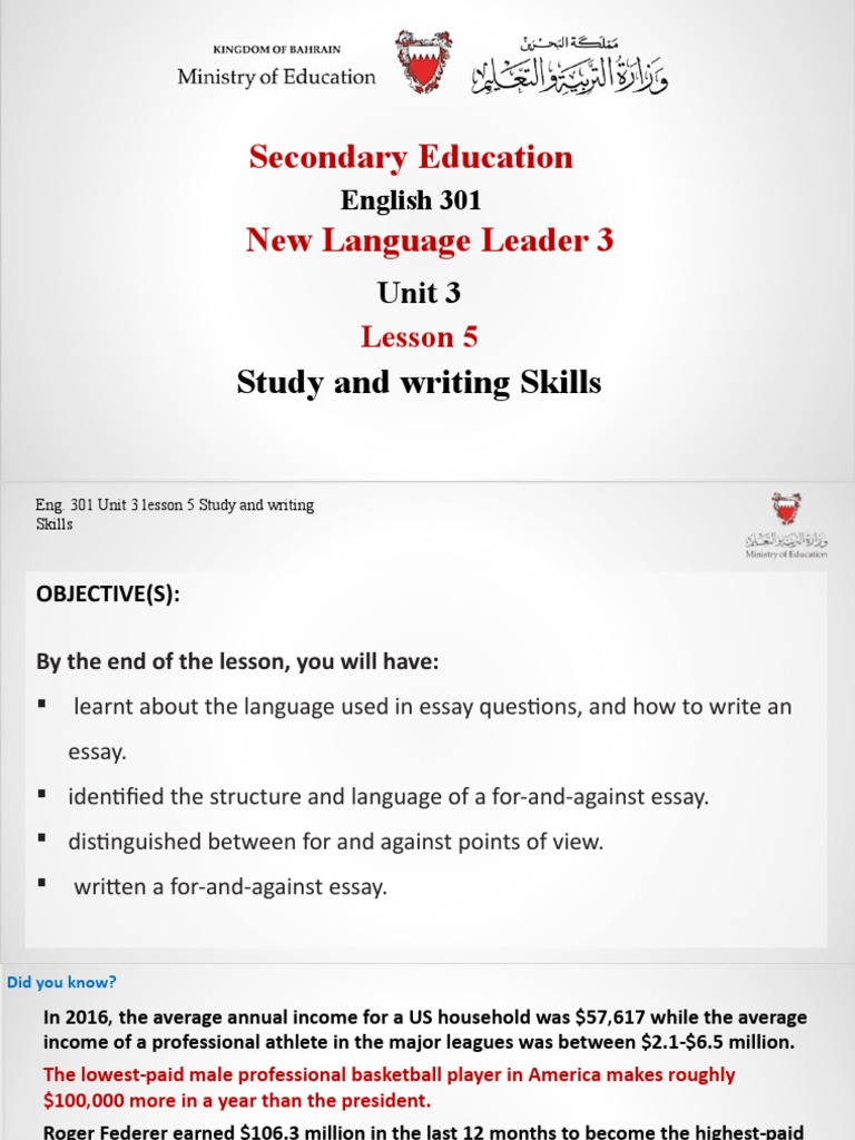 Eng 301 Unit 3 Lesson 5 Study and Writing Skills | PDF | Essays | Argument