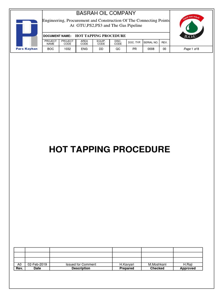 Hot Tapping Procedure: Basrah Oil Company | PDF | Pipe (Fluid ...