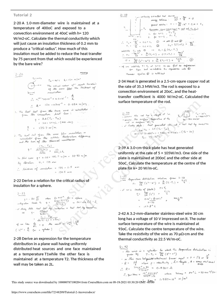 Tutorial 2 Answers | PDF | Thermal Insulation | Continuum Mechanics