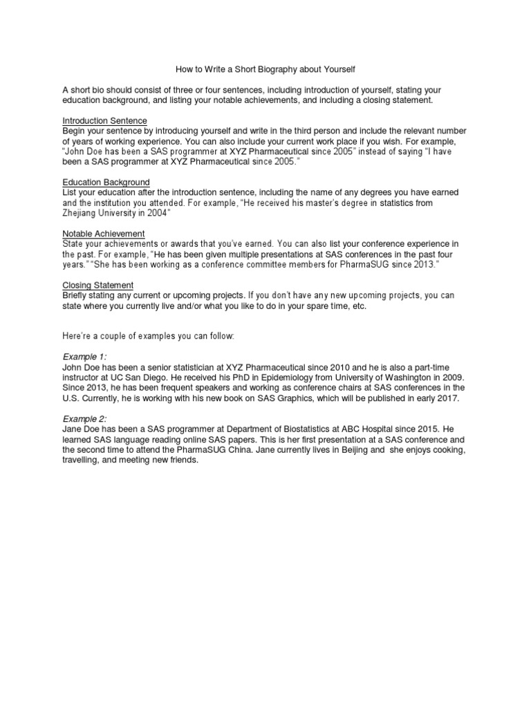 How to Write a Short Biography | PDF | Business | Self-Improvement