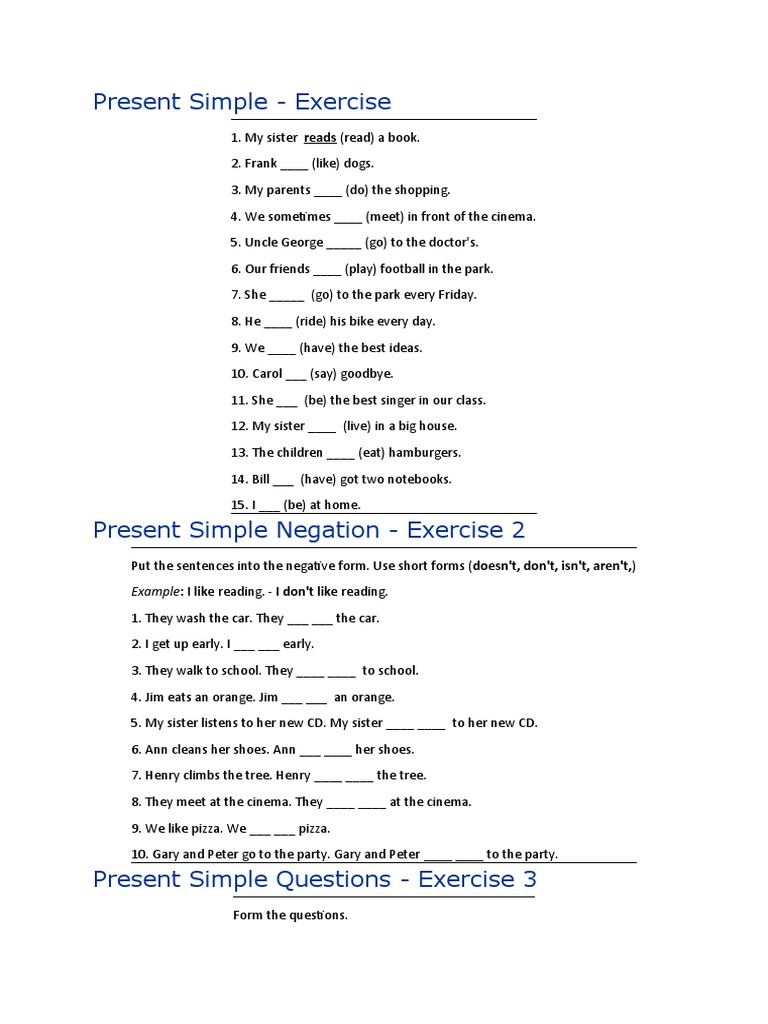 Exercise PRESENT TENSE | PDF