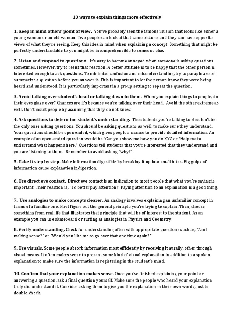 10 Ways To Explain Things More Effectively | PDF | Question | Concept