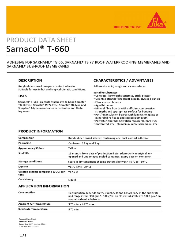 Sarnacol t-660 | PDF | Adhesive | Concrete