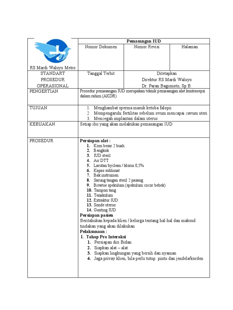 SPO Pemasangan IUD | PDF