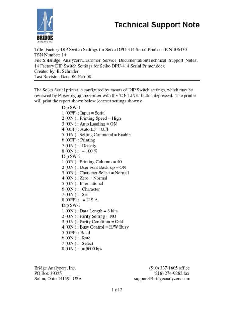 14 Factory DIP Switch Settings For Seiko DPU 414 Serial Printer | PDF | Printer (Computing ...