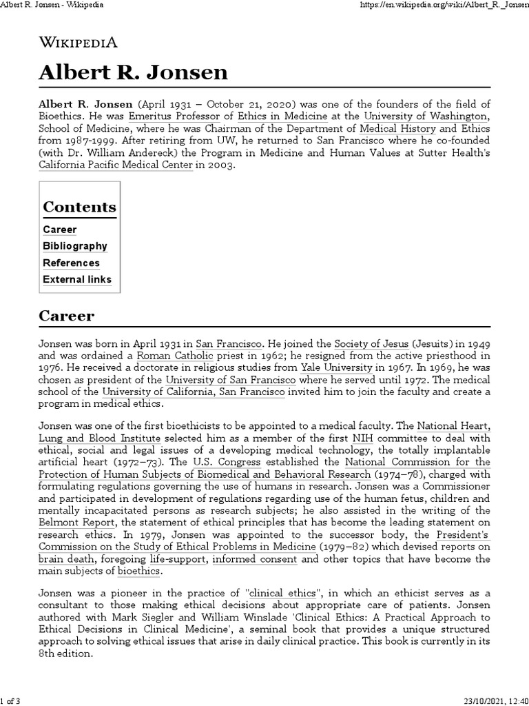 Albert R Jonsen | PDF | Medicine | Social Institutions