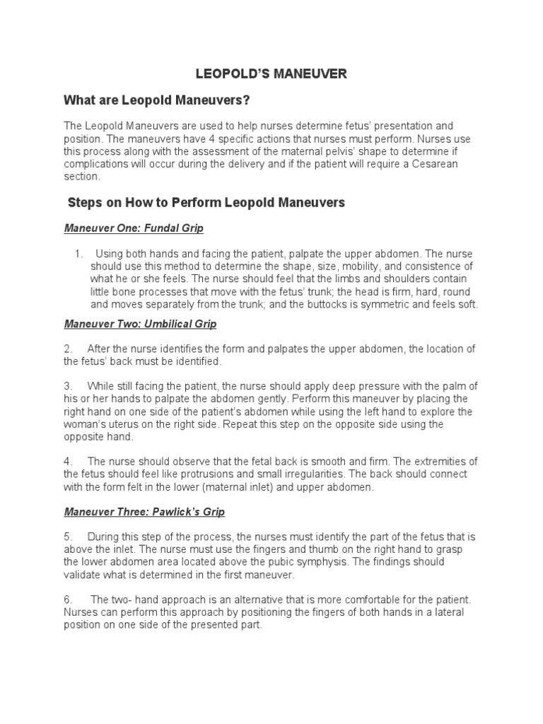 LEOPOLD'S MANEUVER: DETERMINING FETUS POSITION | PDF | Anatomy ...