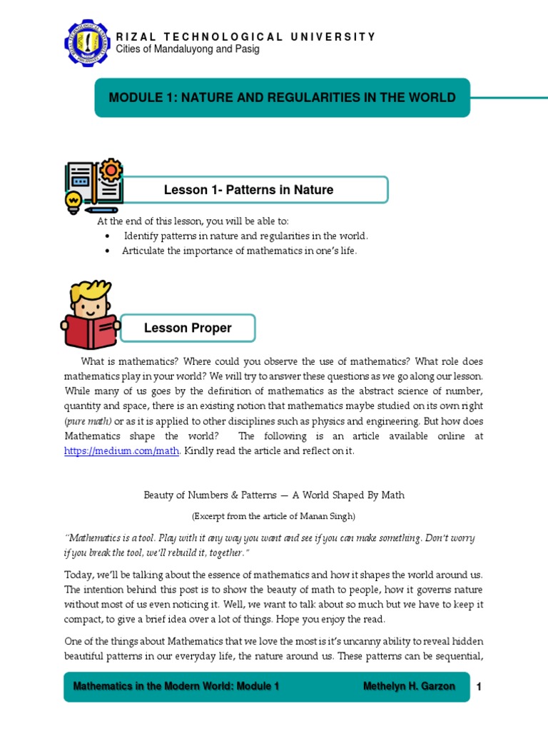 Module 1: Nature and Regularities in The World: Rizal Technological ...