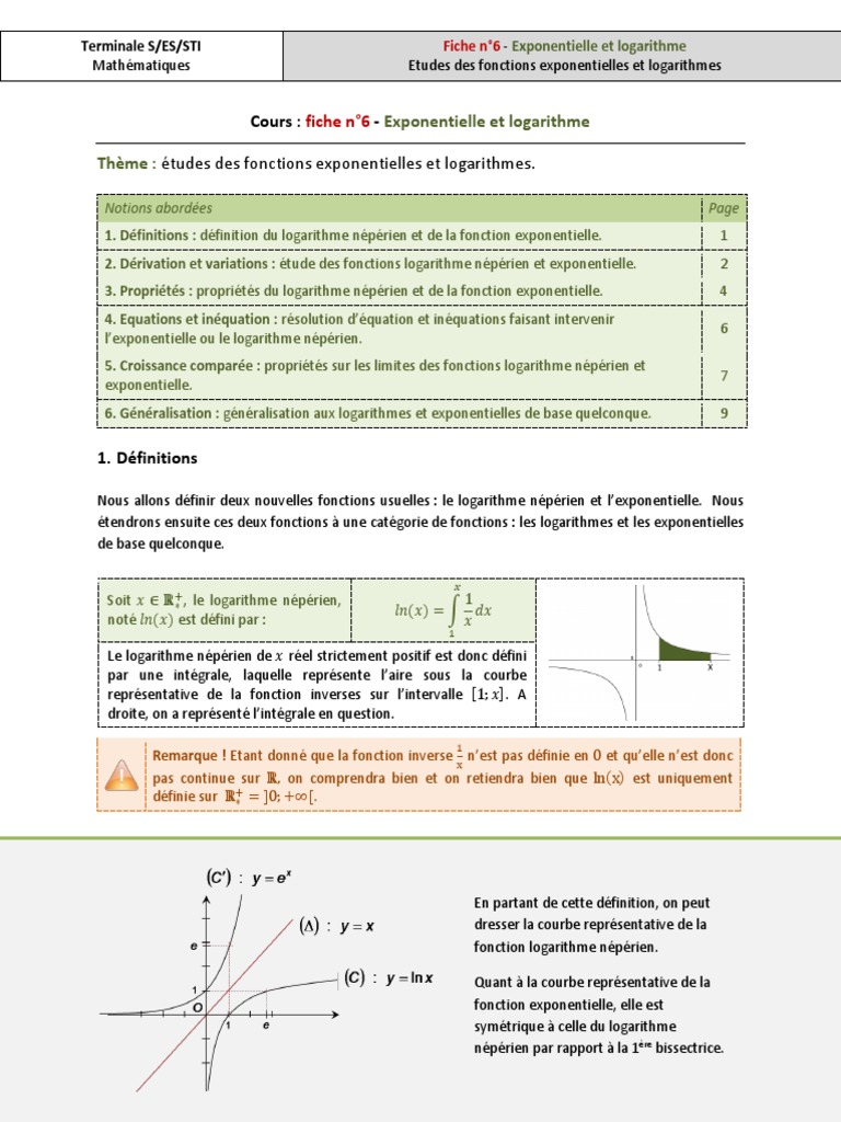FICHE 6 - Exponentielle Et Logarithme | PDF | Fonction exponentielle | Fonction (Mathématiques)