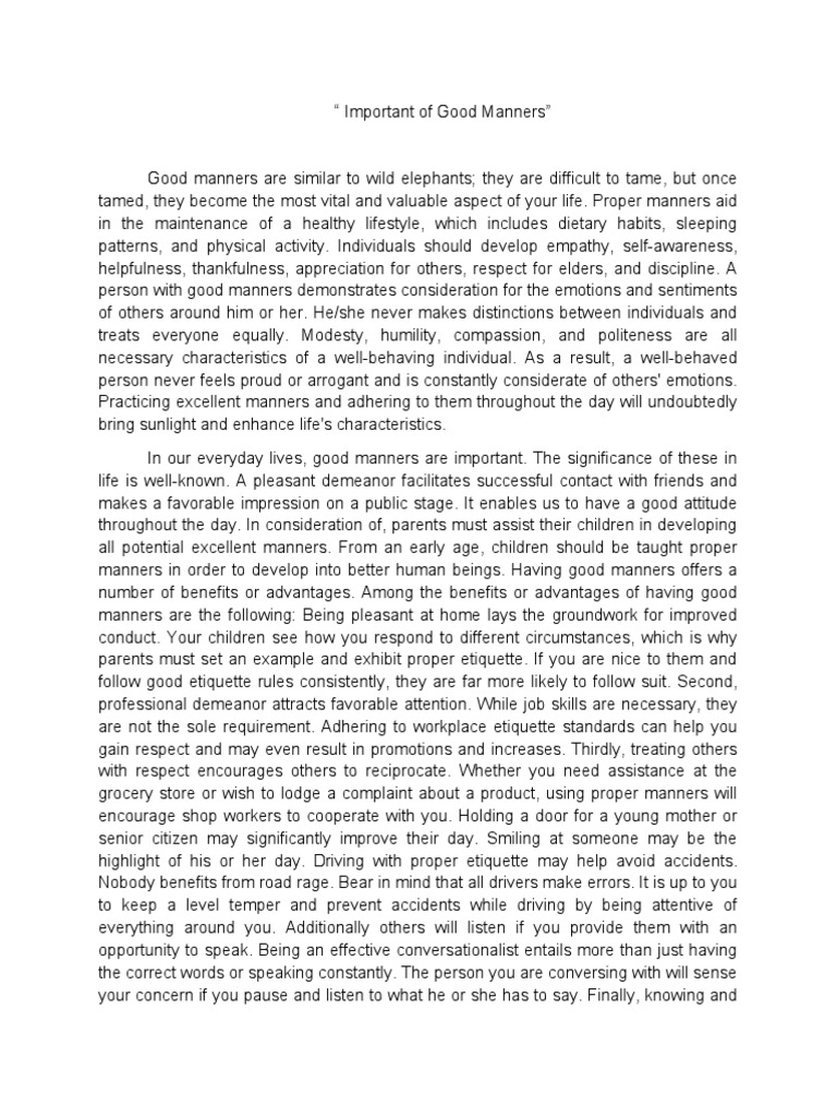 Important of Good Manners | PDF | Etiquette | Cognition