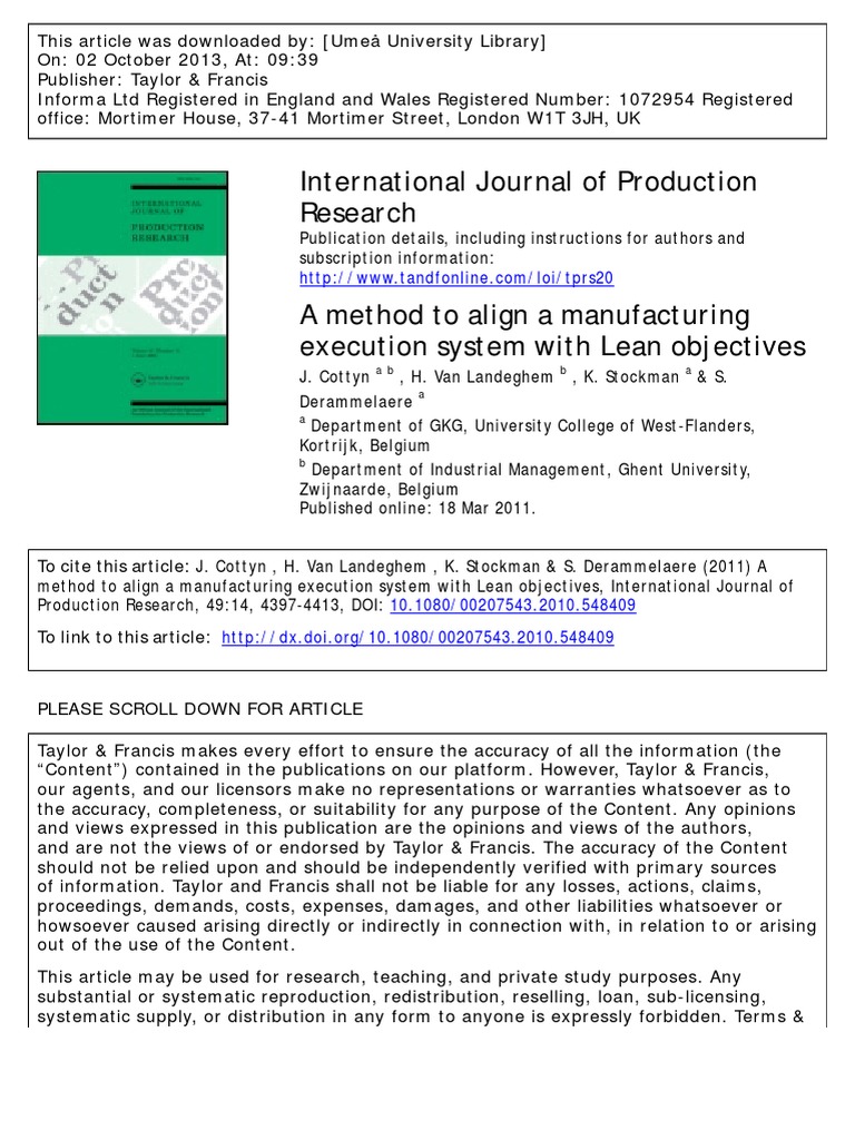 A Method To Align A Manufacturing Execution System With Lean Objectives ...
