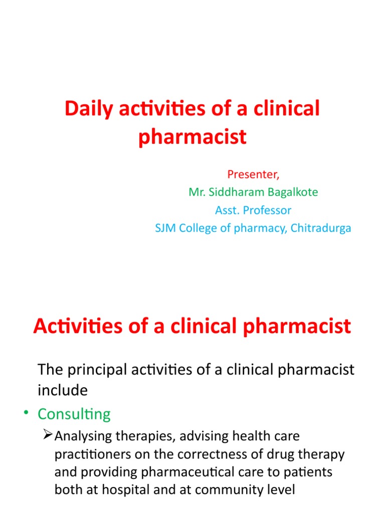 Daily Activities of A Clinical Pharmacist | PDF | Pharmacy | Therapy