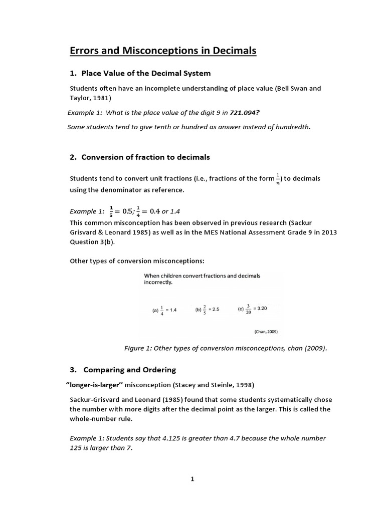 Errors and Misconceptions in Decimals | PDF | Decimal | Significant Figures